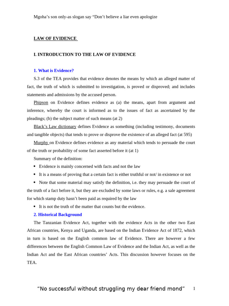 Evidence Notes Original | PDF | Evidence (Law) | Hearsay