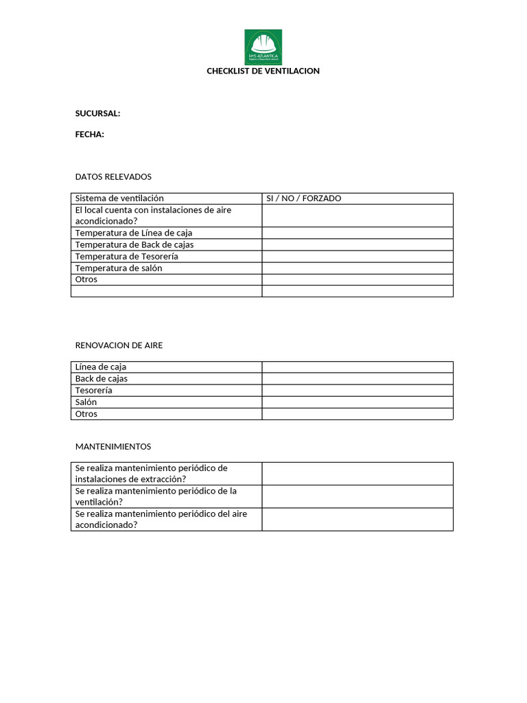 Checklist de Ventilacion - Ge | PDF | Tecnología e ingeniería