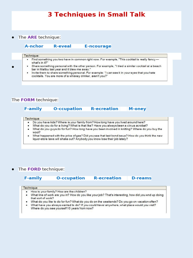 3 Techniques in Small Talk | PDF | Business