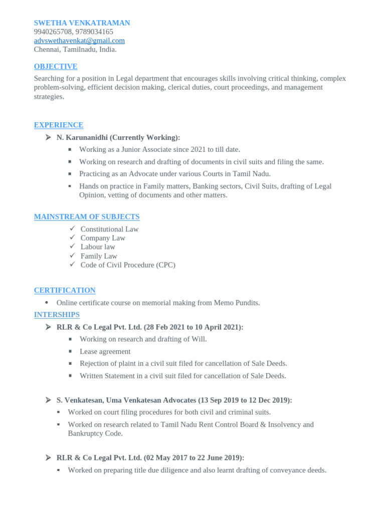 Swetha_Resume | PDF | Common Law | Justice