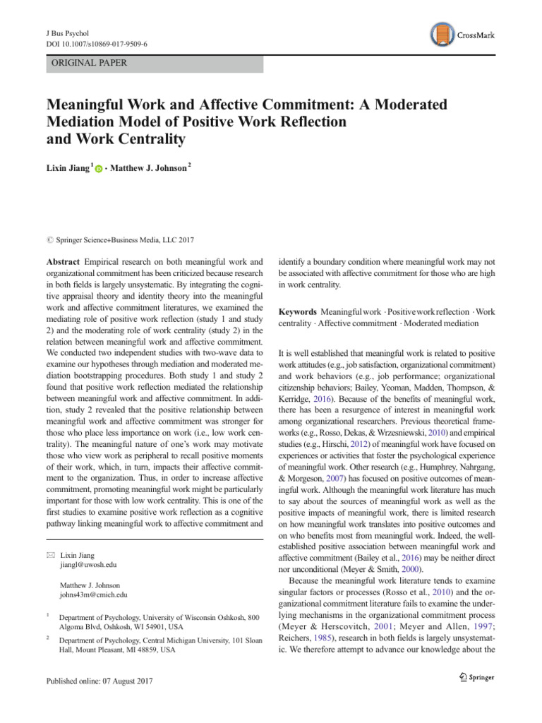 Affective Commitment - Jiang & Johnson-2017 | PDF | Affect (Psychology ...