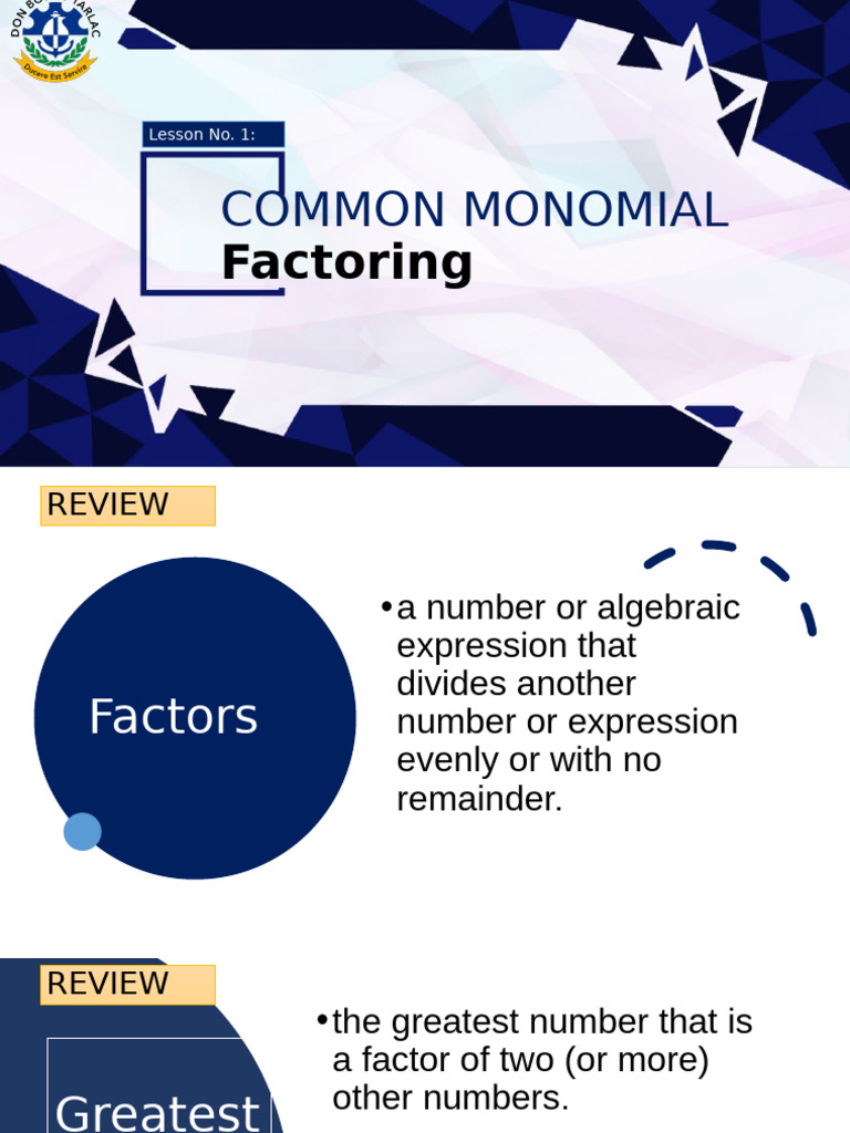 Lesson 1 Common Monomial Factoring | PDF | Factorization | Polynomial