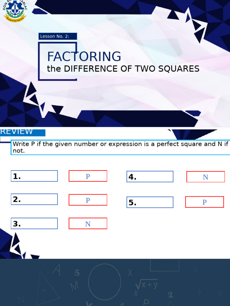 Lesson 2 Difference of Two Squares | PDF