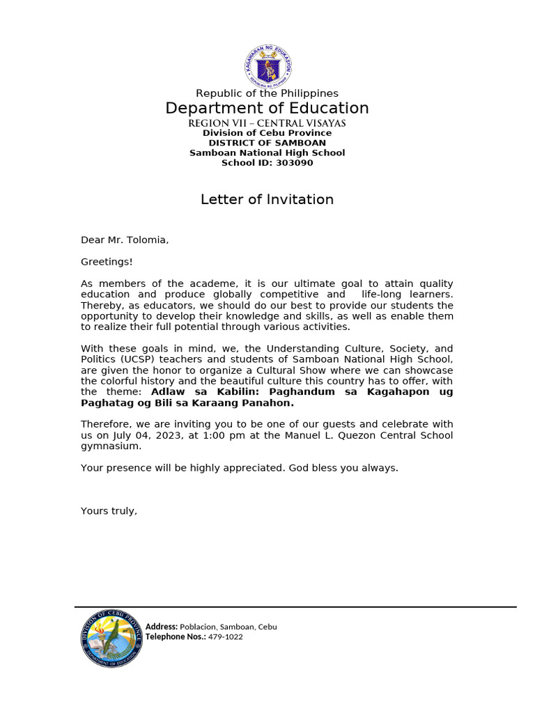 Letter of Invitation UCSP | PDF | Wellness