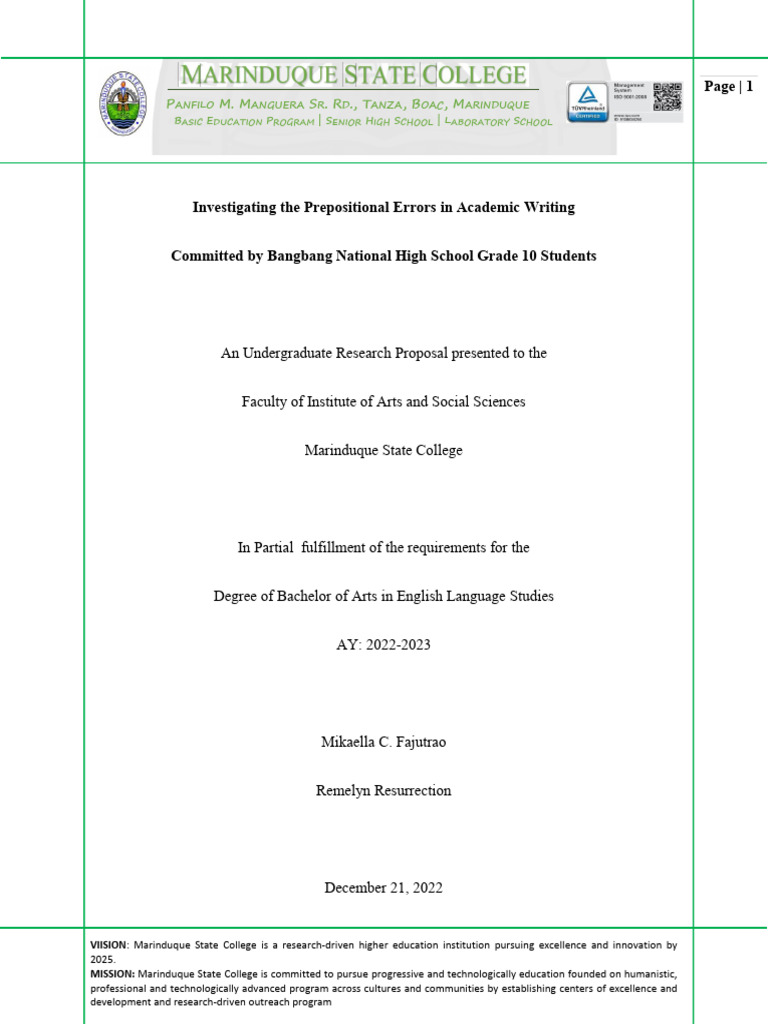 Research Proposal ABOUT PREPOSITION ERRORS | PDF | English Language ...