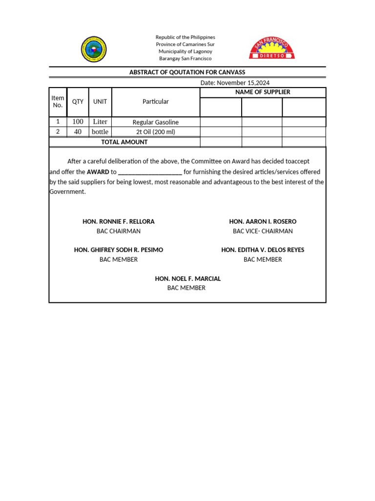 5 Abstract of Quotation For Canvass | PDF