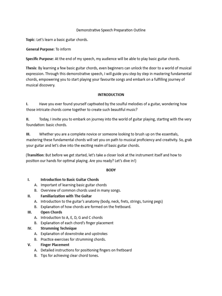 Demonstrative Speech Preparation Outline 2 | PDF | Guitars | European ...