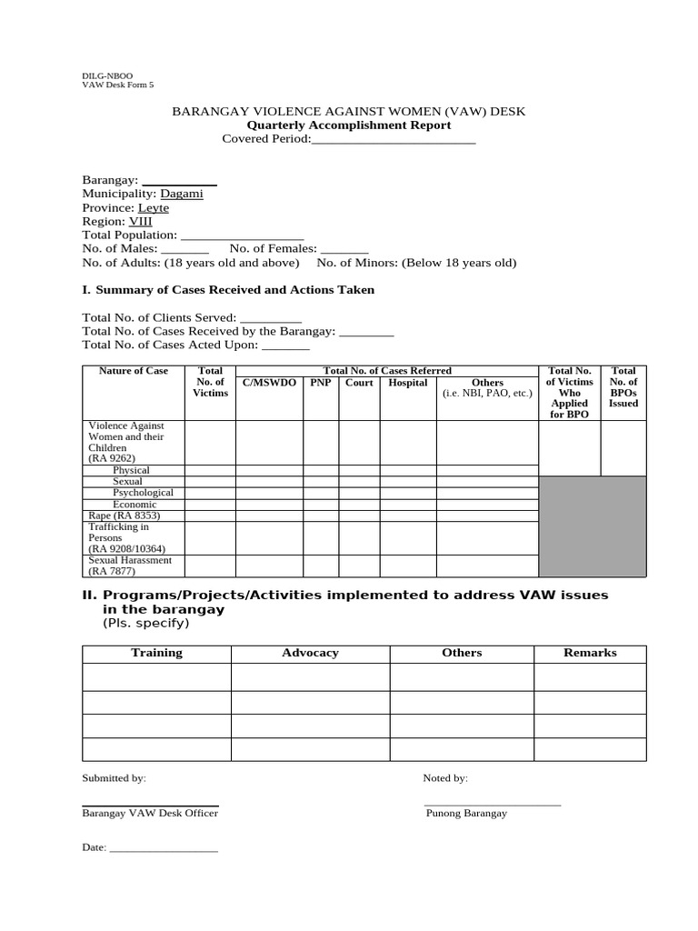 Quarterly 4.1.4 Brgy. VAW Desk Qrtrly Report To MSWDO | PDF