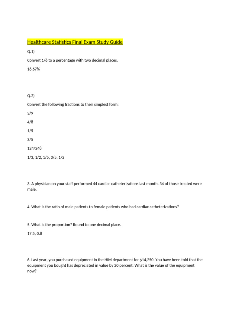 Healthcare Statistics Final Exam Study Guide | PDF | Statistics | Statistical Inference