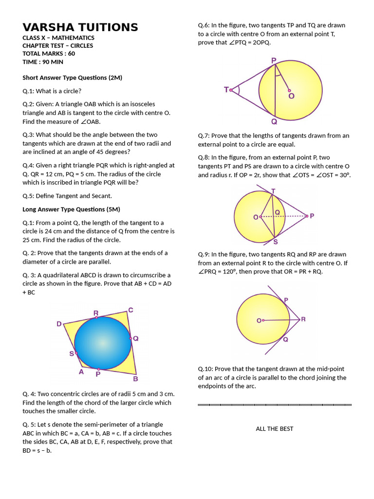 CIRCLES TEST | PDF | Circle | Triangle