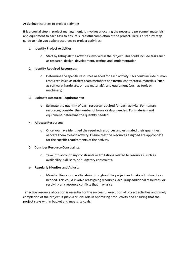 Assigning Resources To Project Activities | PDF