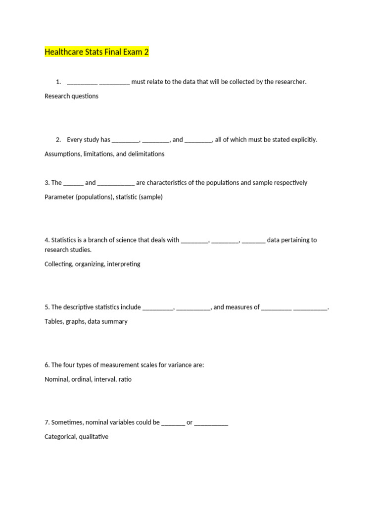 Healthcare Stats Final Exam 2 | PDF | Student's T Test | Statistical ...