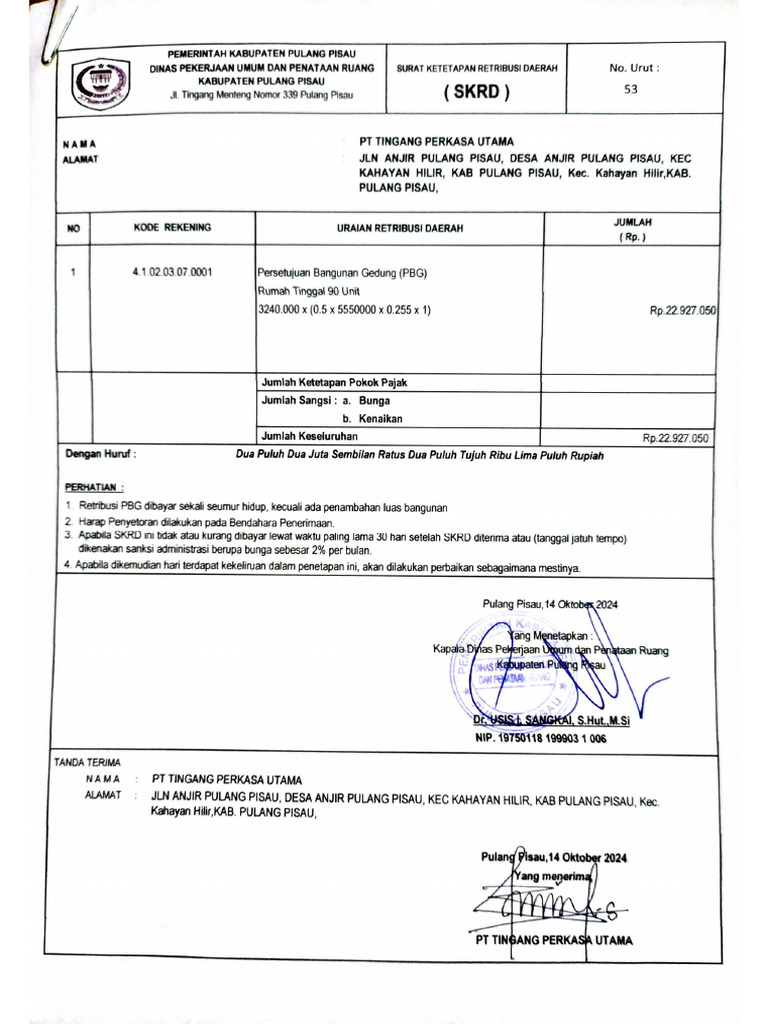 SKRD PT Tingang Perkasa Utama | PDF