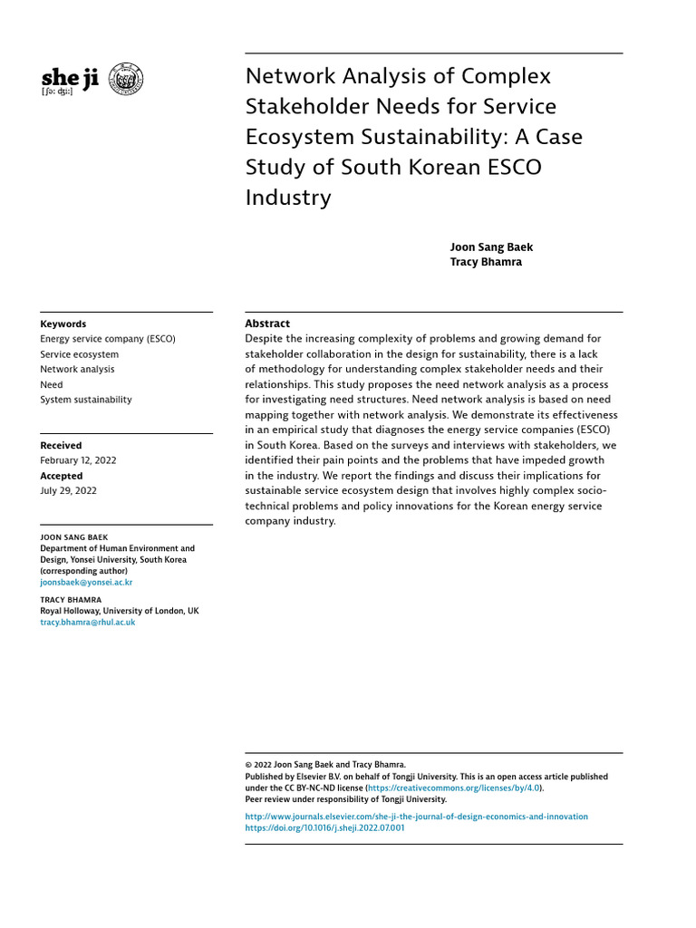 Network Analysis of Complex Stakeholder Needs For Service Ecosystem Sustainability: A Case Study ...