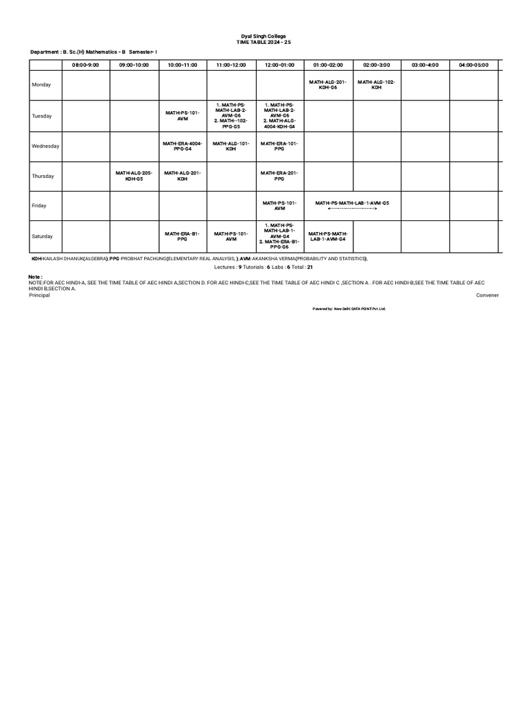 Time Table Sec B | PDF | Mathematics