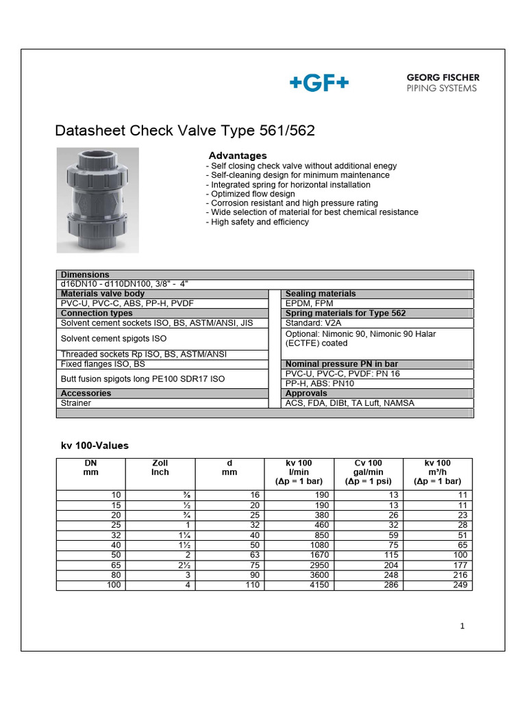 Check Valve 561 562 Datasheet en | PDF | Valve | Mechanical Engineering