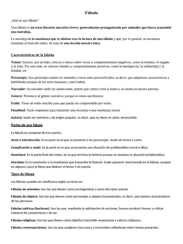 Fábula - Características, Partes - Tipos. | PDF