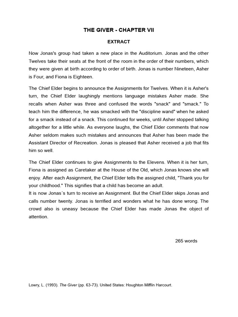 The Giver - Extract - Chapter 07 | PDF | Religion & Spirituality