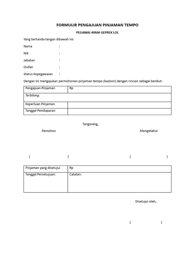 Formulir Pengajuan Pinjaman Tempo | PDF