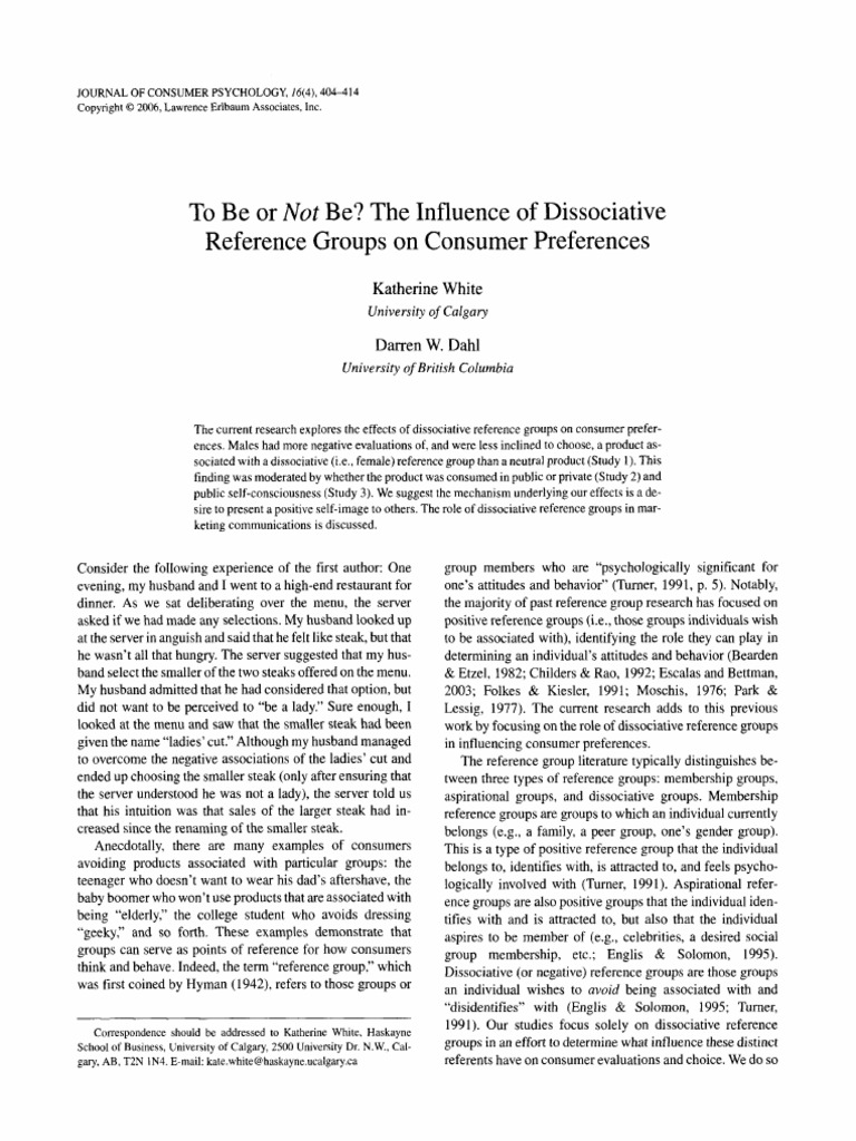 To Be or Not Be The Influence of Dissociative Reference Groups On ...