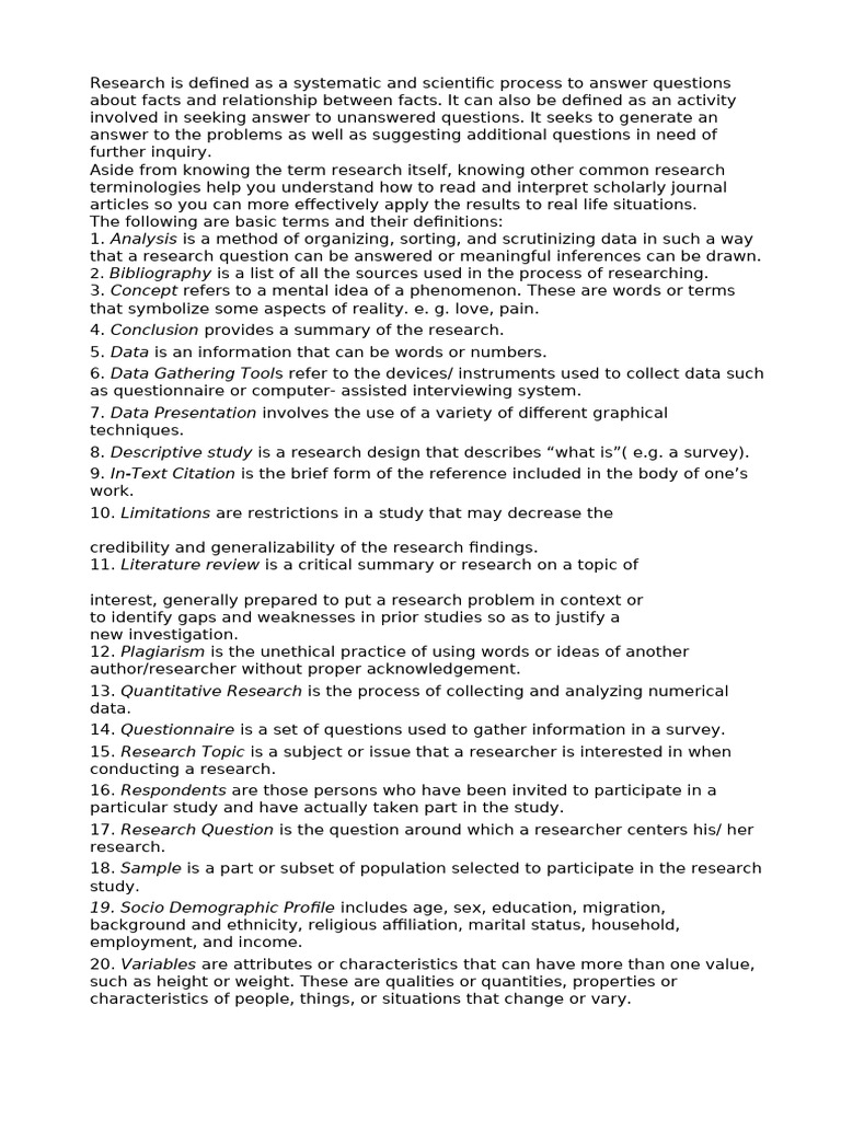 Research and The Basic Terminologies in Research | PDF | Survey ...
