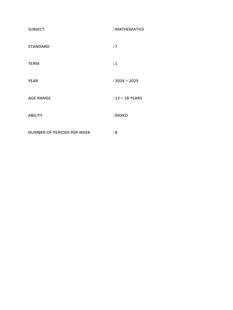 Std7 Term1 Scheme Cover Maths | PDF