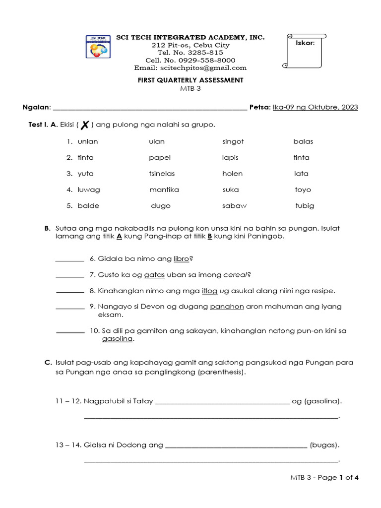 MTB 3 1ST Quarterly | PDF