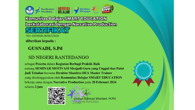 GUSNADI, S.PD SD NEGERI RANTEDANGO Sertifikat Menjadi Guru Unggul Dan ...