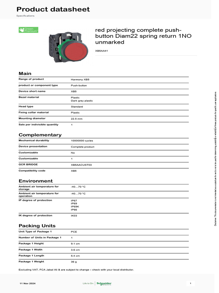 Schneider Electric - Harmony-XB5 - XB5AA41 | PDF | Materials | Economy ...