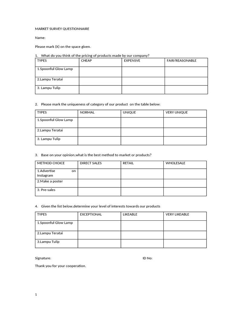 Market Survey Questionnaire | PDF | Retail | Business Economics