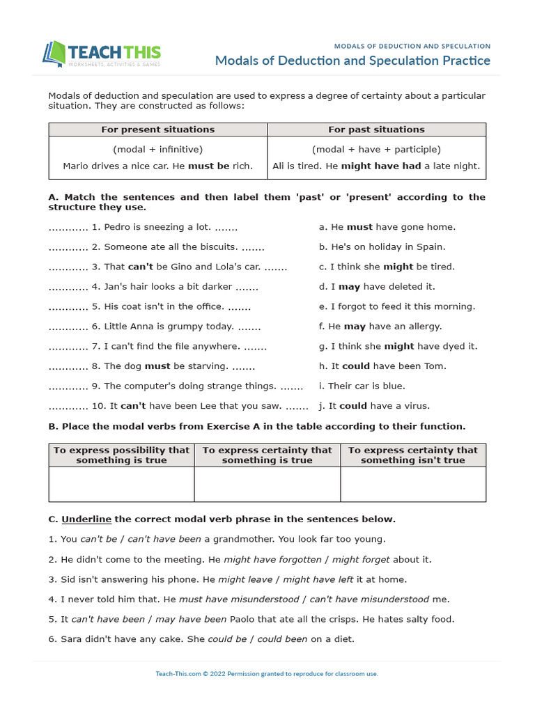 Modals Deduction Speculation SV | PDF | Grammar | Semantic Units