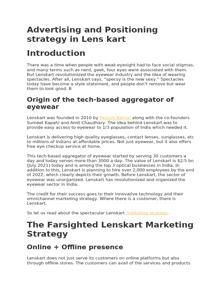 Lenskart's Innovative Marketing Strategy | PDF | Glasses | E Commerce