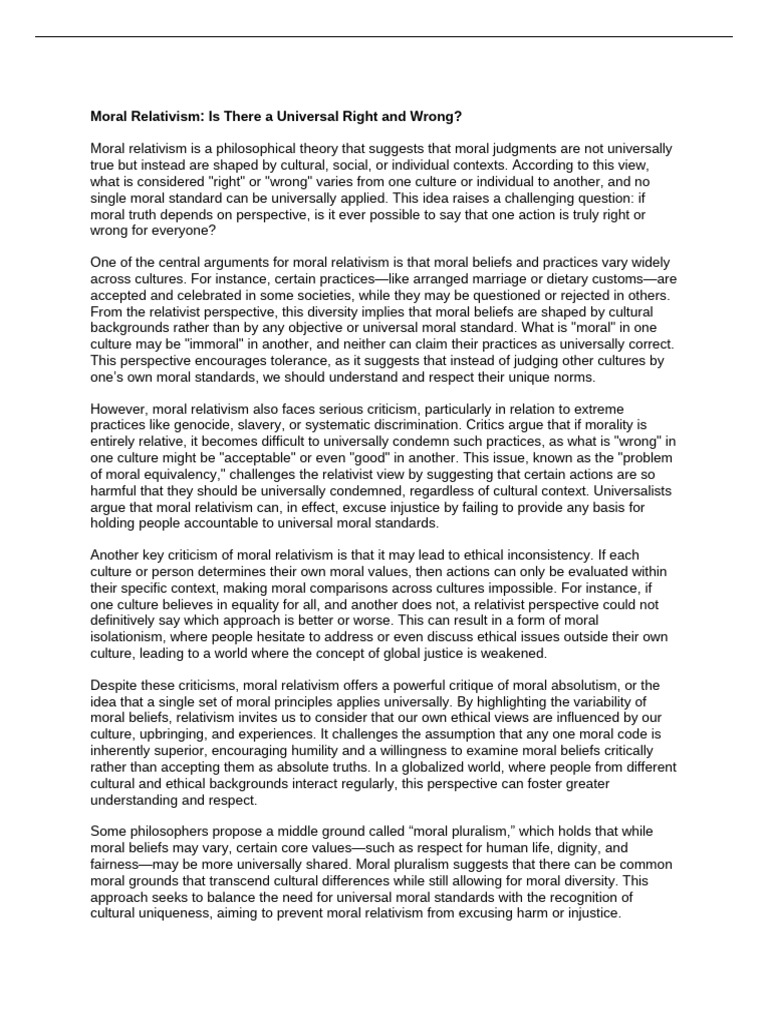 Moral Relativism Is There A Universal Right and Wrong | PDF | Morality ...