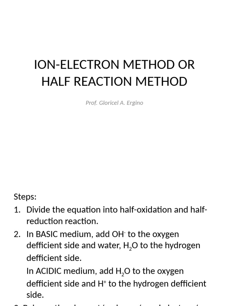 Ion Electron Method or Half Reaction Method | PDF | Technology ...