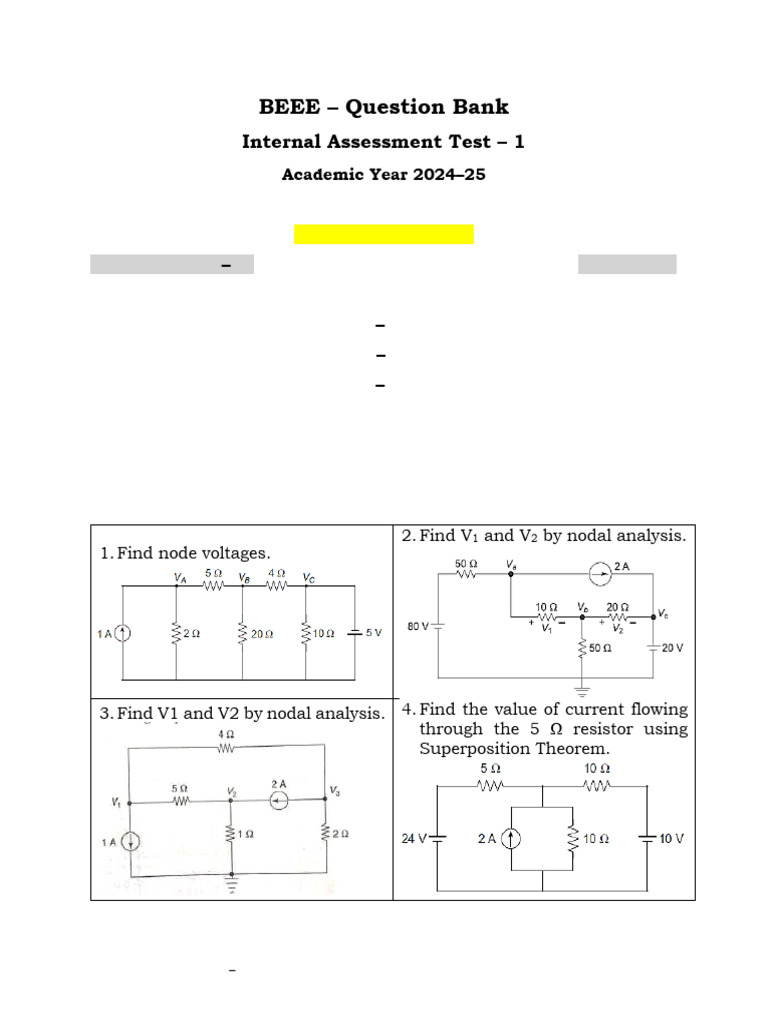 Question Bank PT-1 | PDF | Electrical Network | Resistor