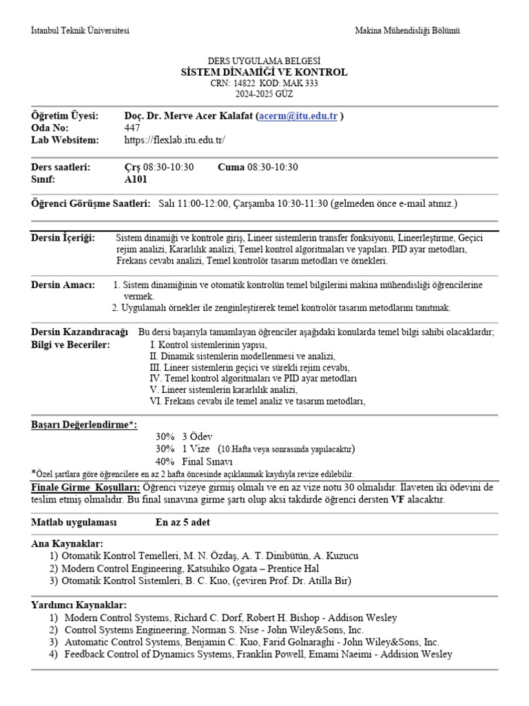 MAK333 2024 25 Guz - DersUygulamaBelgesi - MAK | PDF