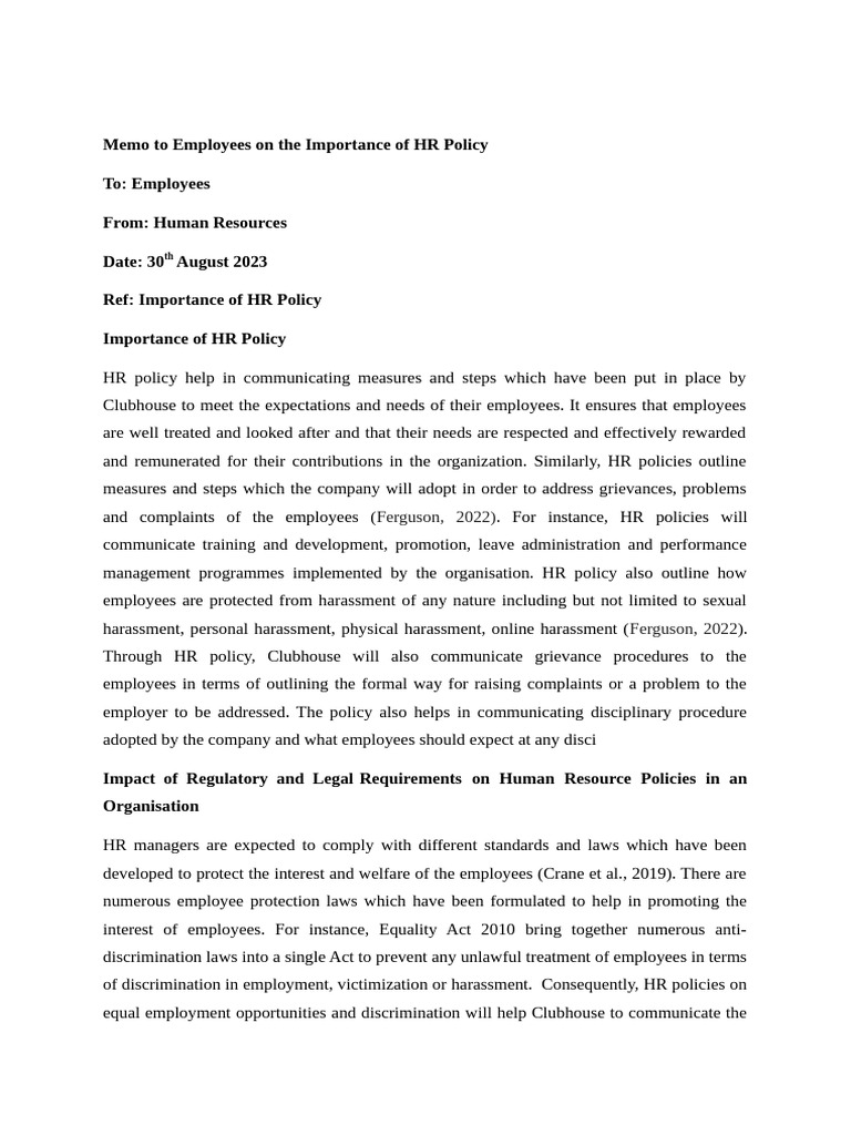 HR Memo | PDF | Corporate Social Responsibility | Human Resource Management