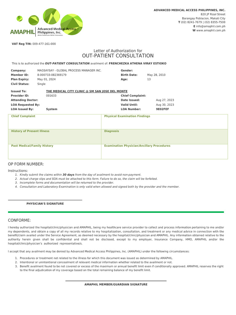64eb00ee3c445-Loa Op Basic Consultation | PDF | Health Care | Health ...