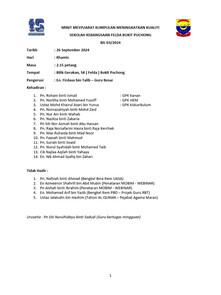 Minit Mesyuarat KMK Bil 3 2024 | PDF