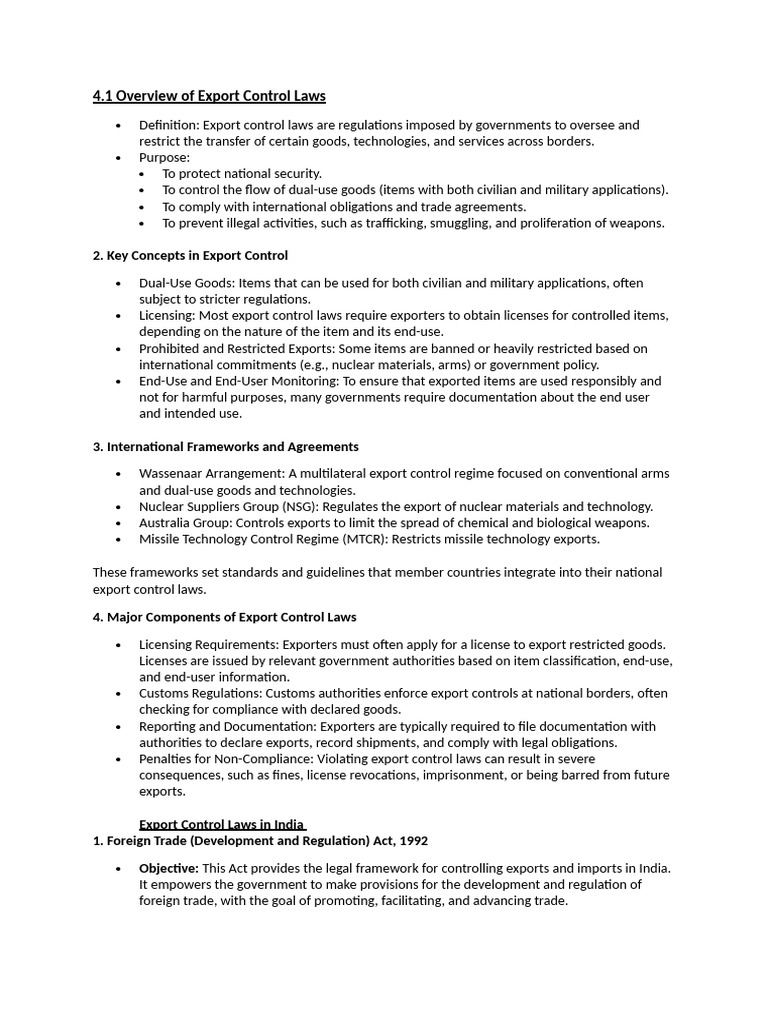 4.1 Overview of Export Control Laws | PDF | Customs | Dangerous Goods