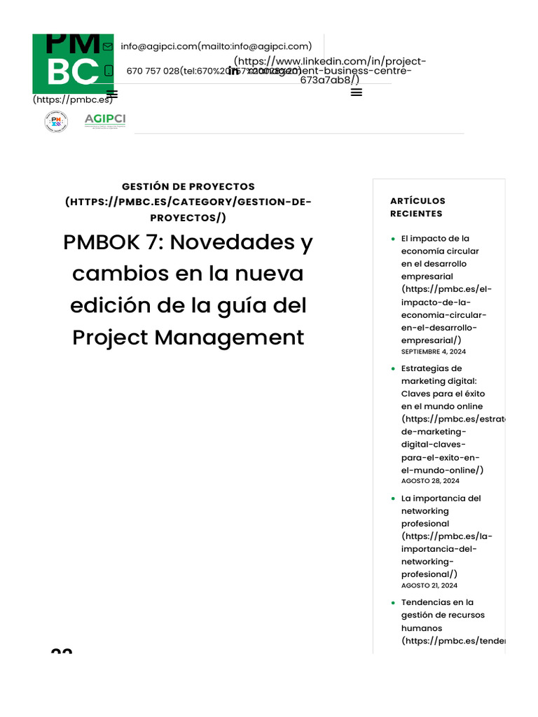Novedades del PMBOK 7 en Gestión de Proyectos | PDF | Profesional en el ...