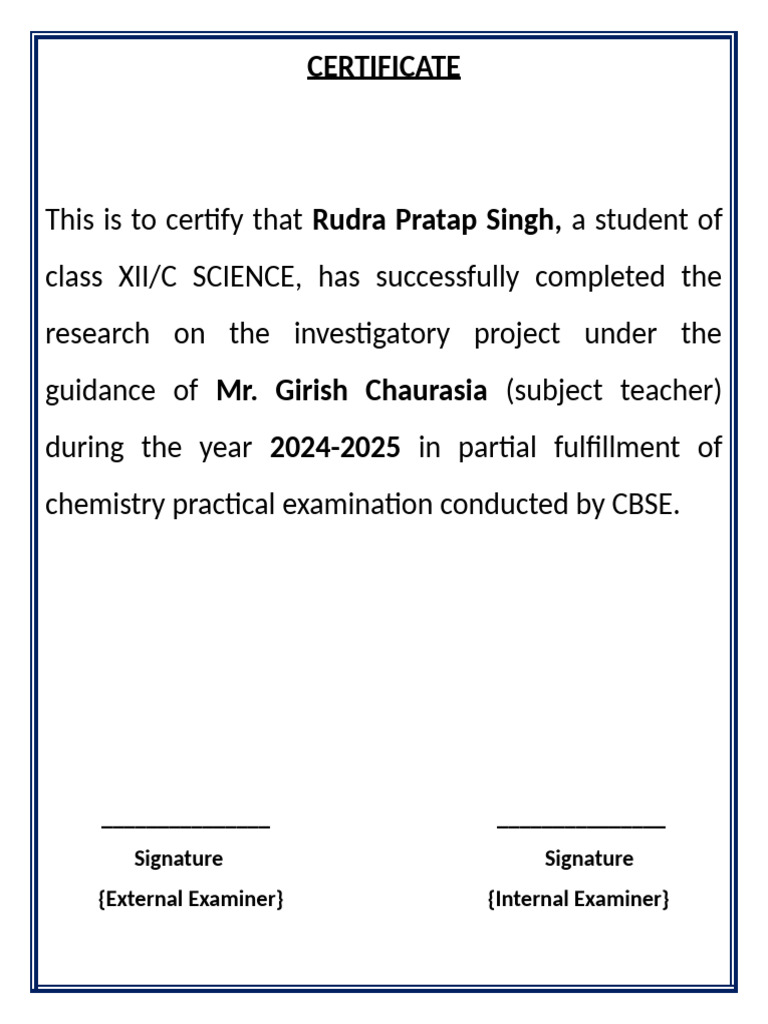 CBSE Class XII Chemistry Project Certificate | PDF | Art