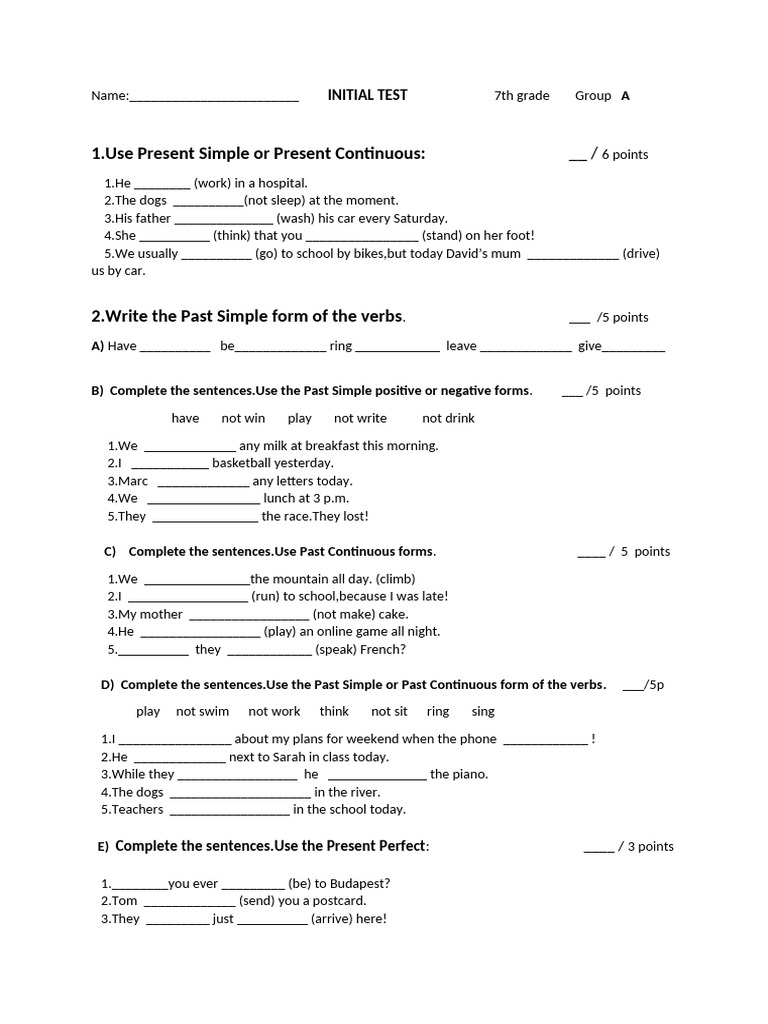Final (Initial) Test 7.razred Group A 2024 | PDF | Elephant | Human