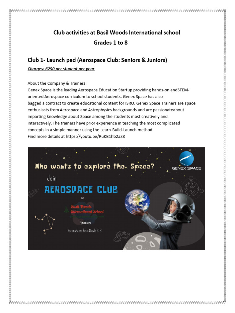 Clubs For Grades 1 To 8 | PDF