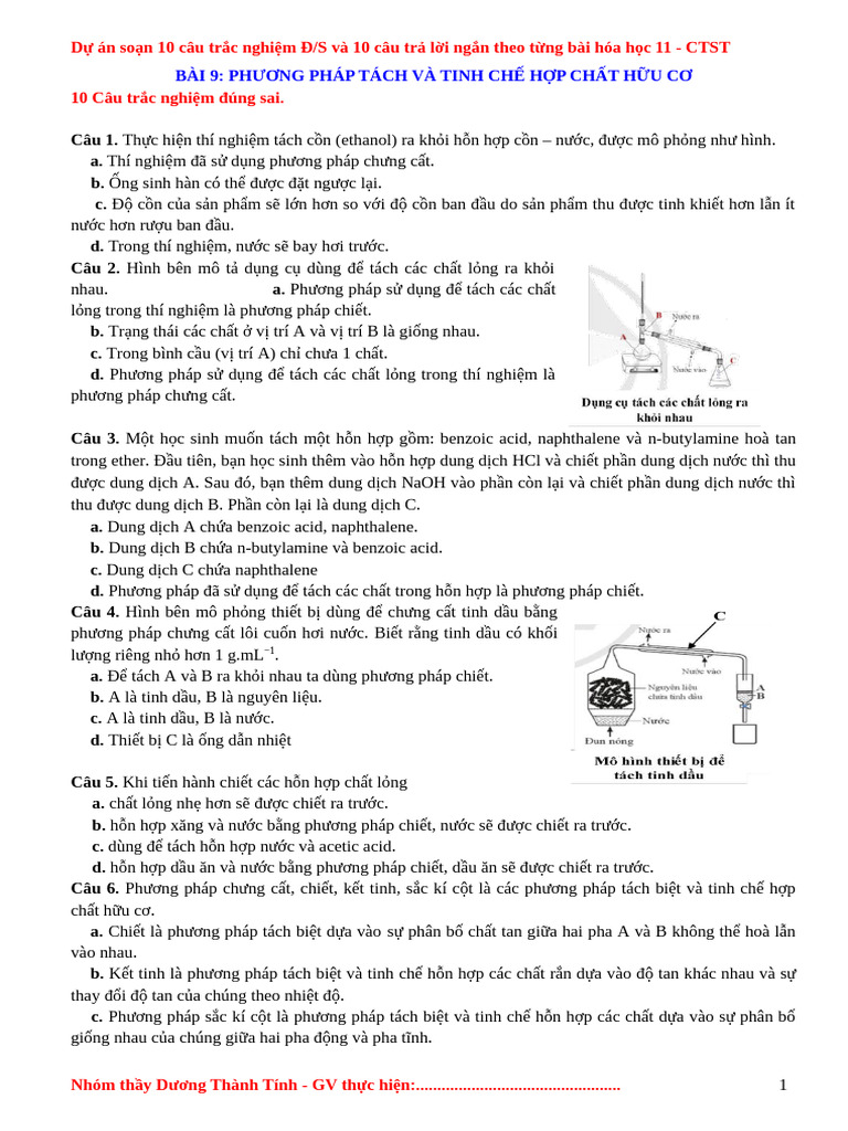 Bai 9 Tach Va Tinh Che HCHC - CTST. TRUONG VAN KIET | PDF