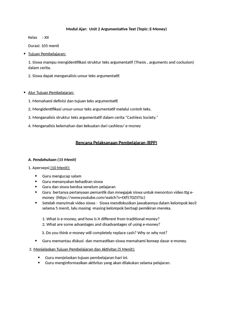 Modul Ajar E-Money | PDF | Argument | Evidence