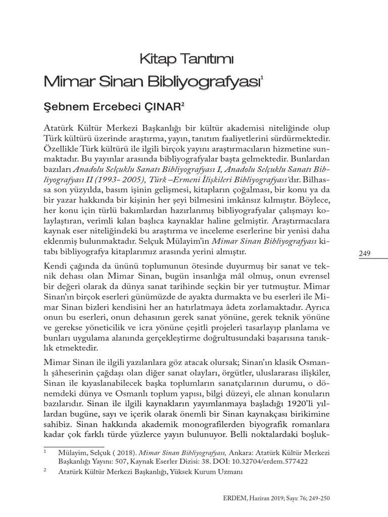 Mimar Sinan Bibliyografyasi | PDF