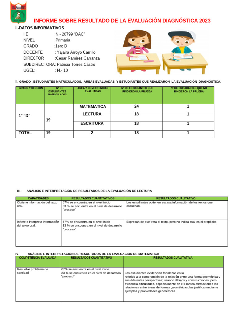 Eva Luacion Diagnostica y Plan de Mejora 2do | PDF | Evaluación | Educación primaria