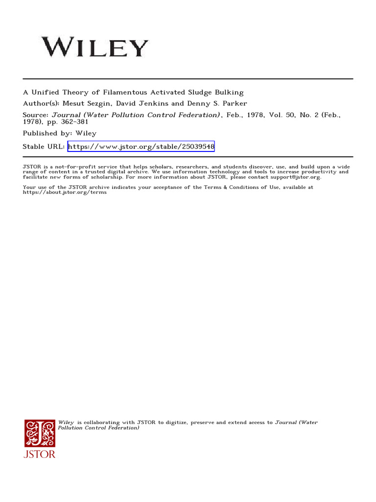 A Unified Theory of Filamentous Activated Sludge Bulking | PDF | Water ...