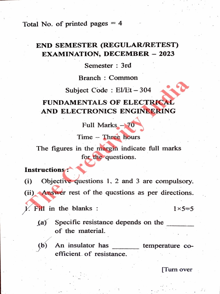 Electrical & Electronics Exam Guide | PDF | Electrical Resistance And ...